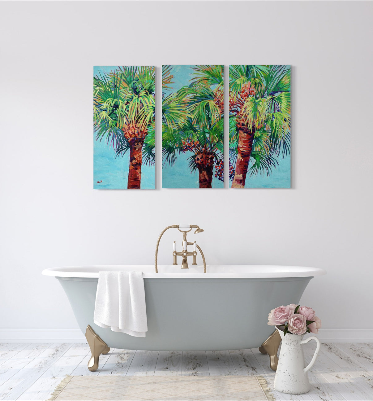 Palm Tree triptych original painting – HeatherNagyArt