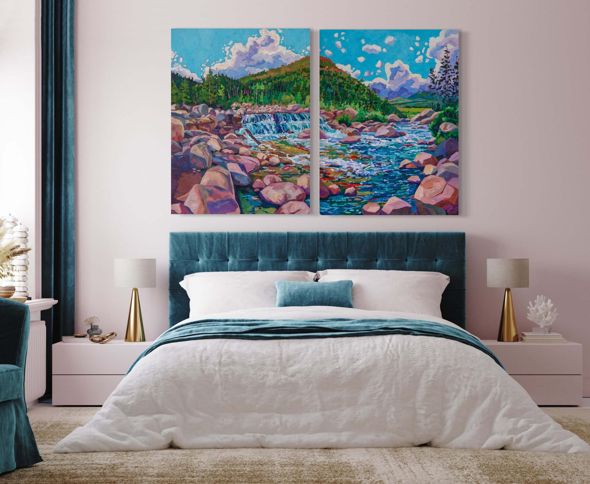 Alpine Falls RMNP two panel original painting – HeatherNagyArt